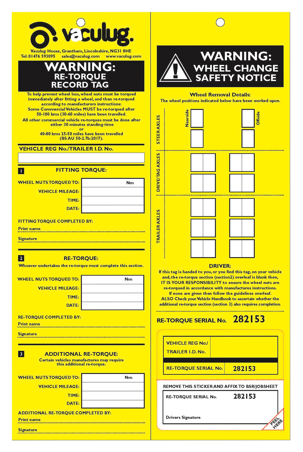 Wheel Torque Tags (pack of 100)